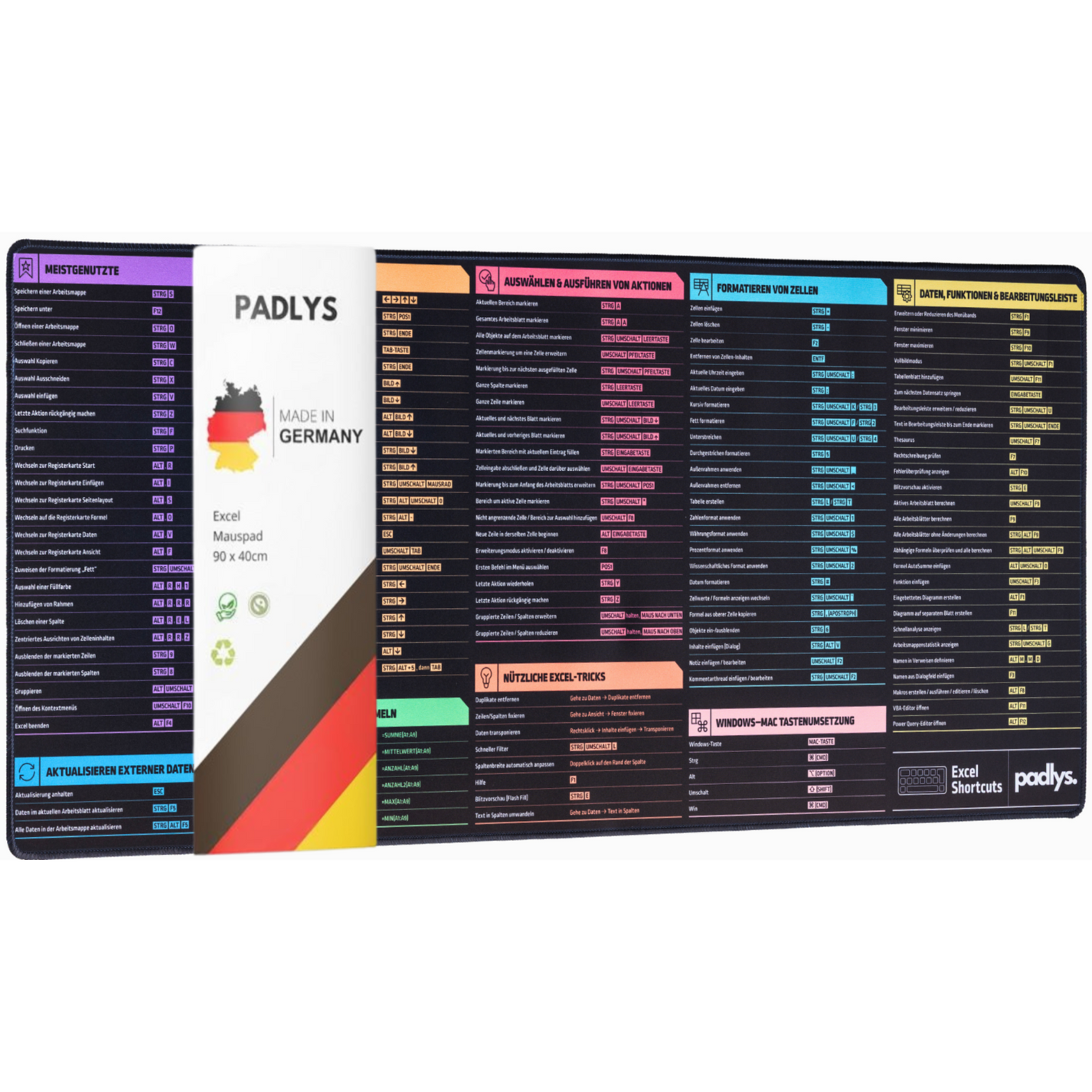 Padlys - Excel Mauspad Deutsch - Tastenkombinationen – Made in Germany